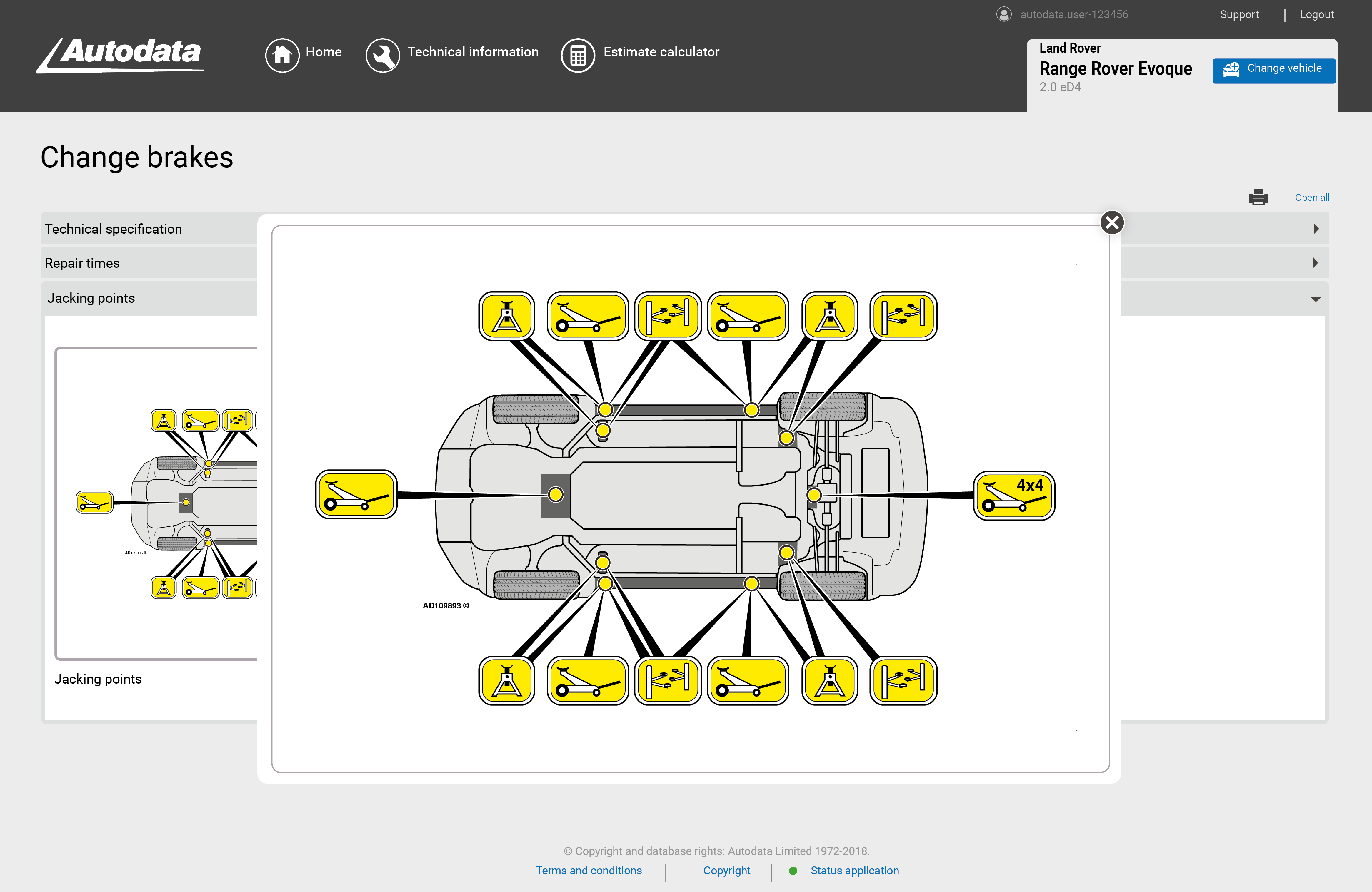Jacking points screenshot - English - Autodata Group UK