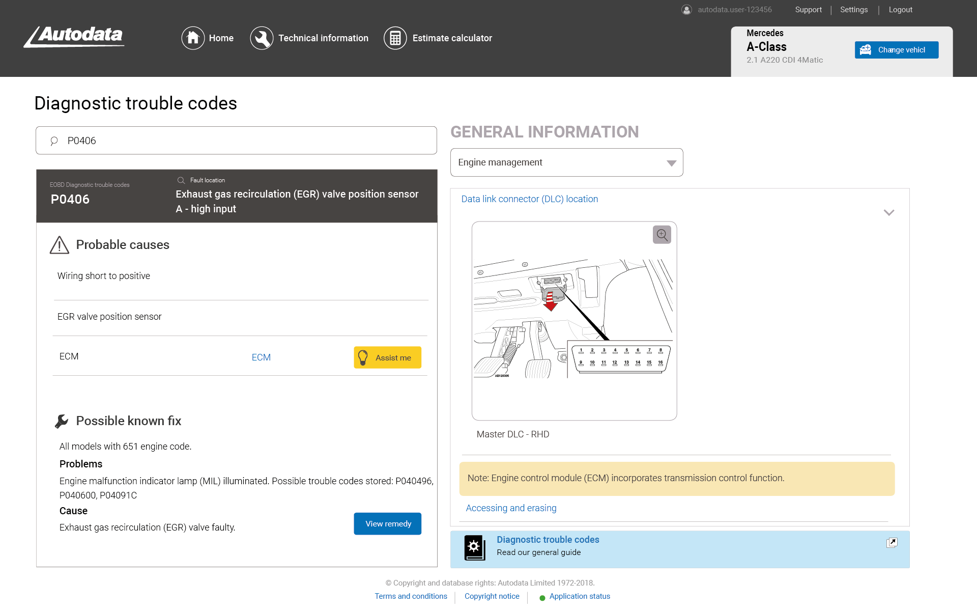 Vehicle DTC screenshot - English - Autodata Group UK