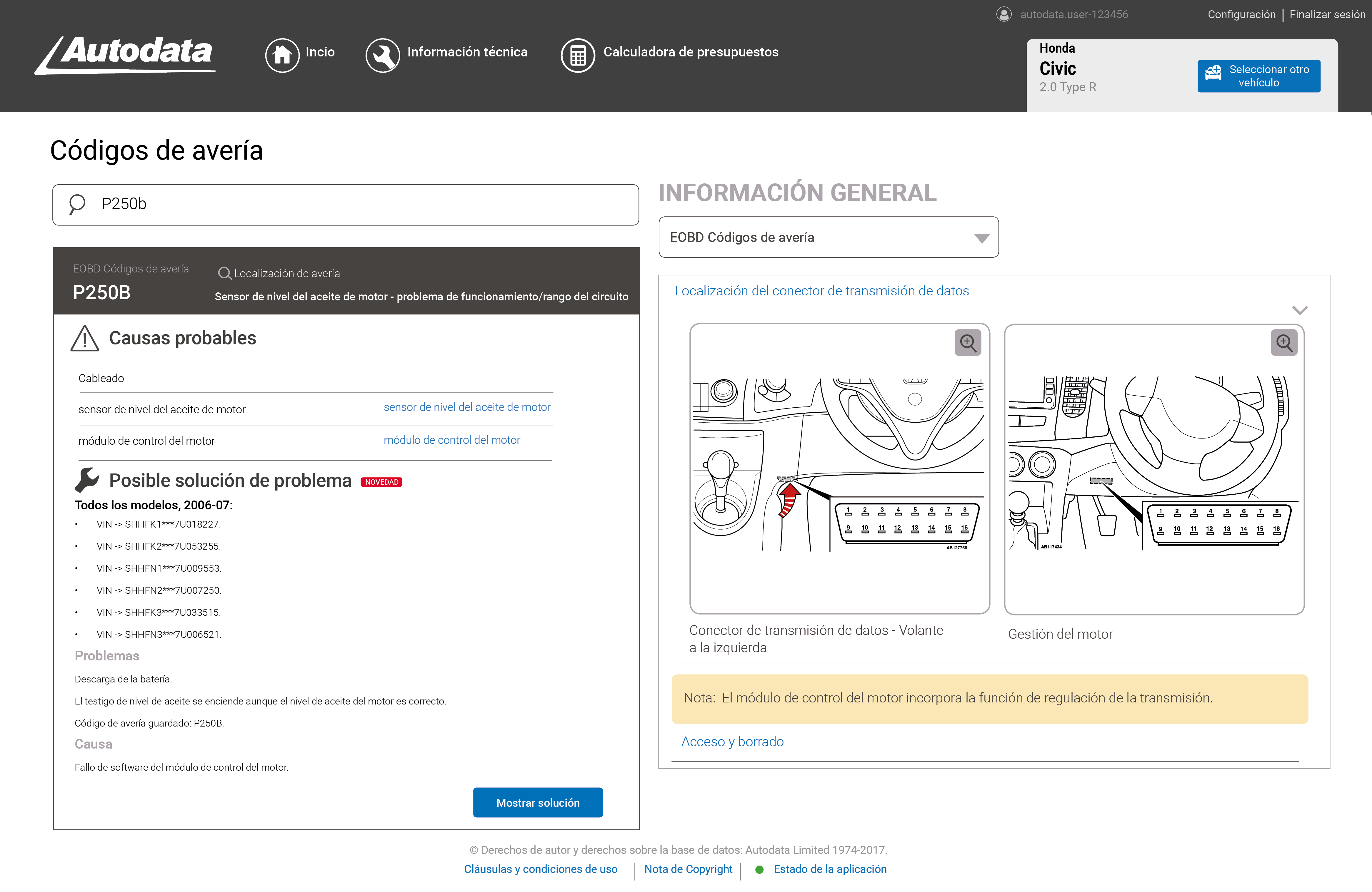 Vehicle DTC screenshot - Spanish - Autodata Group UK